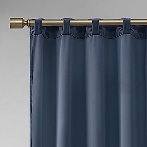 SUN SMART 510 Design Colt Darkening Poly Velvet -Rod Pocket/Back Tab Treatment Curtain Set Window Panel Pair Blackout Drapes for Bedroom Living Room and Dorm, 37x84, Navy, 2 Piece