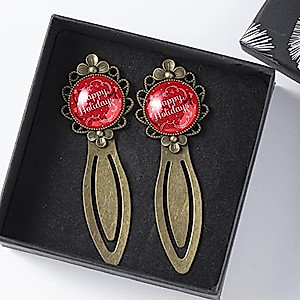 Happy Holidays with Red Background Metal Bookmark Ruler, Vintage Book Mark, Mothers Day Thanksgiving Day Christmas Gifts for Women Girls Teacher Reader Book Lovers