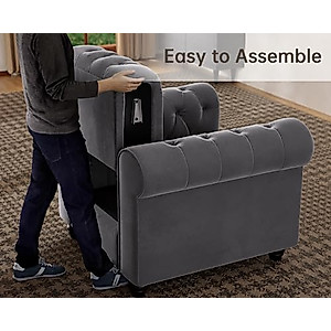 Morden Fort Classic Chesterfield Loveseat Set 60'', Tufted Loveseat Sofa Set with Solid Wood Legs Thick Cushion, Pet-Friendly 2-Seater Sofa Couch for Living Room Bedroom Apartment - Velvet Grey