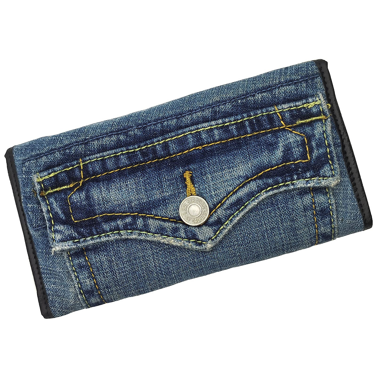 Bijoux de Ja Upcycling Blue Denim Versatile Decorated Flap Cover Pocket Money Long Wallet Purse Clutch for Women (RANDOM)