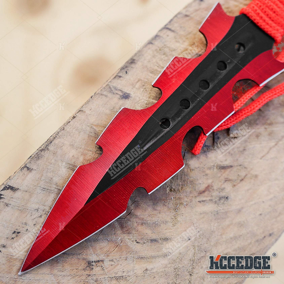 KCCEDGE BEST CUTLERY SOURCE Tactical Knife Survival Knife Hunting Knife 7.5" Ripper Throwing Knives Set Fixed Blade Knife Razor Sharp Edge Camping Accessories Survival Kit Tactical Gear 74397 (Red)