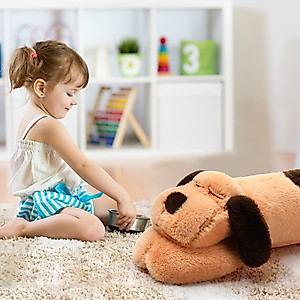 Queekay Dog Body Pillow Dog Stuffed Animals Plush Long Body Pillow for Dogs Large Sleeping Hugging Dog Pillow Christmas Birthday Gifts for Kids(23.6 Inch,Brown)