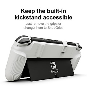 Skull & Co. NeoGrip Bundle: An Ergonomic Grip Hard Shell with Replaceable Grips [to fit All Hands Sizes] for Nintendo Switch OLED and Regular Model [with Carrying Case] - Neon Blue(L)+Neon Red(R)