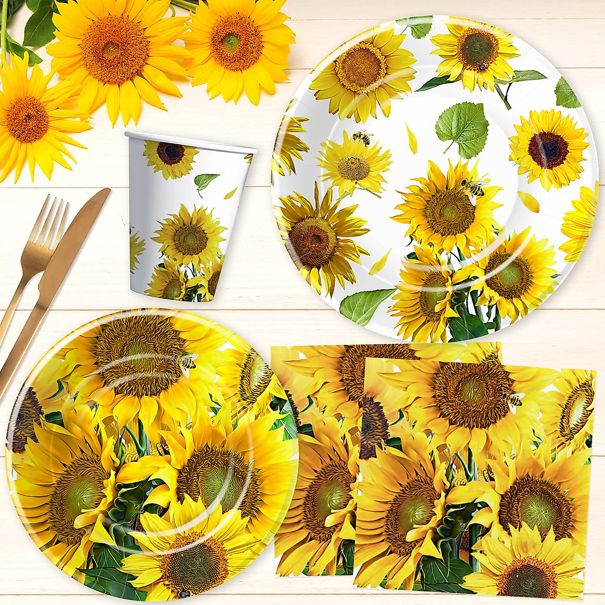 APOWBLS Sunflower Plates And Napkins Party Decorations Tableware, Sunflower Party Supplies For Birthday, Baby Shower, Bridal Shower, Plate, Napkin, Tablecloth, Sunflower Table Decorations | Serve 24