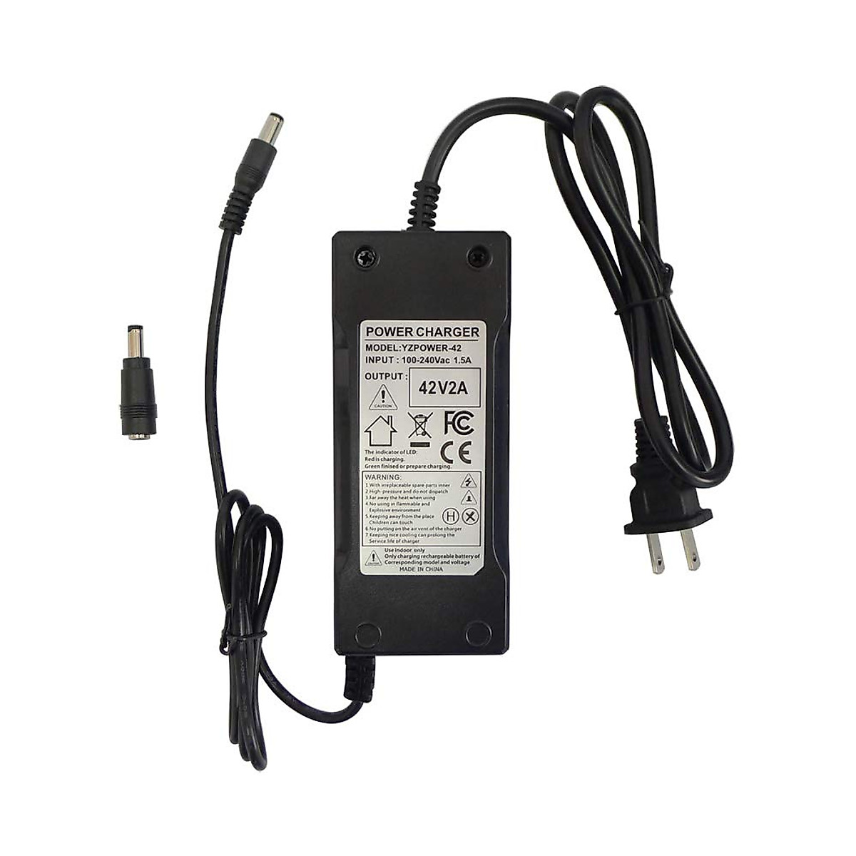 Abakoo 42V 2A Charger Power Supply Adapter for 36V 8Ah-15Ah Lithium Li-ion Battery Pack with DC 5.5 x 2.5mm/5.5 x 2.1mm