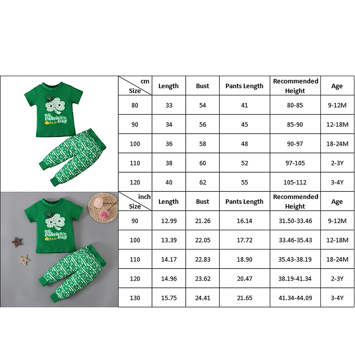 Toddler Girl St Patricks Day Outfits Shamrock Saint Patrick's Day Ruffle Dress Top T-Shirt+Clover Flared Pants Clothes Set (St Patrick, 3-4T)