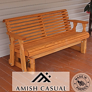 Amish Heavy Duty 800 Lb Roll Back Pressure Treated Porch Glider (4 Foot, Cedar Stain)