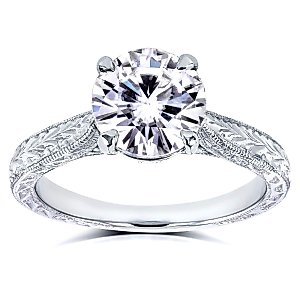 Kobelli Antique Style Forever One (D-F) Moissanite Engagement Ring 1 1/2 CTW 14k White Gold, Size 9