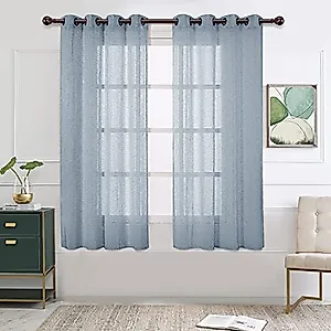 BONZER Burlap Linen Sheer Curtains for Living Room - Grommet Top Sheer Drapes 63 inches Length Light Filtering Voile Window Curtain for Bedroom, Set of 2 Panels (54 x 63 Inch, Sky Blue)