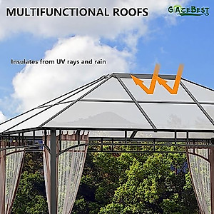 LATTOY 10' X 12' Permanent Hardtop Gazebo, Outdoor Polycarbonate Roof Pavilion Pergola Canopy for Patio, Garden