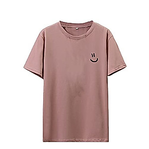 Cozyease Men's Casual Letter Slogan Graphic Print Tee Round Neck Short Sleeve Summer T Shirts Dusty Pink L