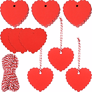300 Pieces Valentine Gift Tags Heart Paper Tags with String for Valentine's Day Party Decorations, Wedding Party Favors