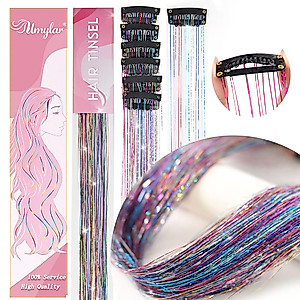 Hair Tinsel Pack of 12 Pcs Clip in Hair Tinsel 20 Inch Colorful Glitter Tinsel Hair Extensions Tinsel Fairy Hair Party Dazzle Hair Accessories Strands Kit for Women Girls Kids(12Pcs,Colorful#)