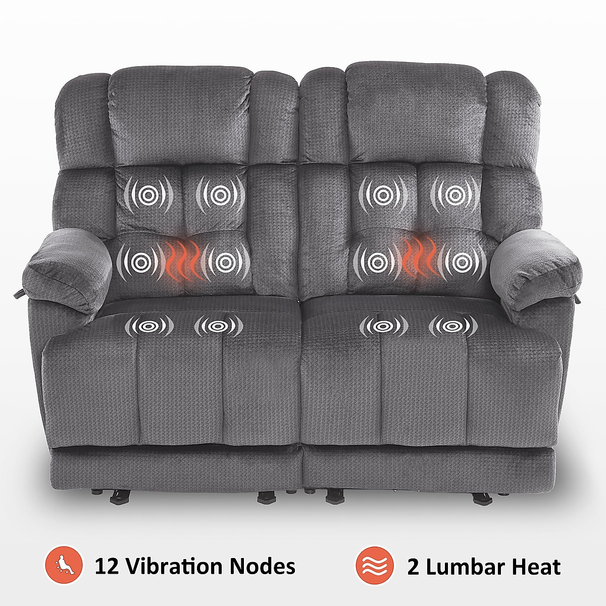 MCombo 58.7" Power Loveseat Recliner, Electric Reclining Loveseat Sofa with Heat and Massage, USB Charge Port for Living Room 6237 (Grey, Loveseat Recliner)