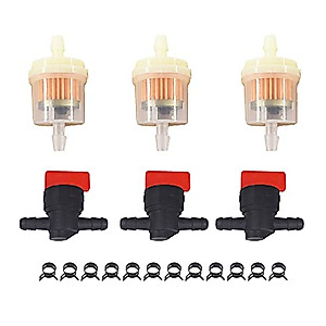WFLNHB 1/4" in Line Fuel Gas Filters Shut Cut Off Valves Clamps Replacement for Briggs & Stratton Yamaha Motorcycle Lawn Mower Tractor