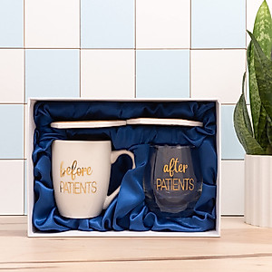 EasyZip Before Patients After Patients Coffee Mug Stemless Wine Glass 2 Marble Ceramic Coasters Thank Your Favorite Medical Professional Unique Gift Dentist Doctor Physician or Nurse Graduation Gift