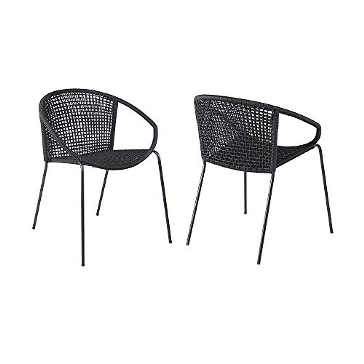 ARMEN LIVING LCSNSIBL Snack Indoor Outdoor Stackable Steel Dining Chair with Black Rope-Set of 2