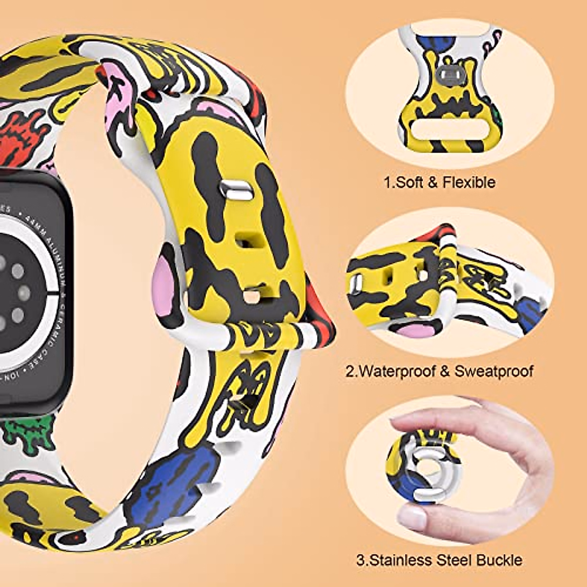 Bandkids Compatible with Kids Apple Watch Band 38mm 40mm 41mm for Boys Girls, Cute Printed Strap Compatible with iWatch Series 10/9/Ultra/8/7/6/5/4/3/2/1/SE
