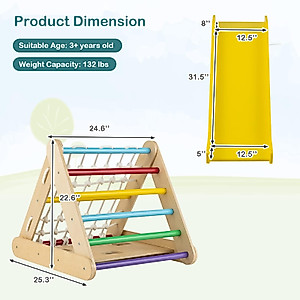 Costzon 4 in 1 Climbing Toy for Toddlers, 3-Sided Montessori Wooden Triangle Climber with Sliding Ramp, Climbing Net & Board, Kids Boys Girls Indoor Gym Playset Gift for Home, Daycare