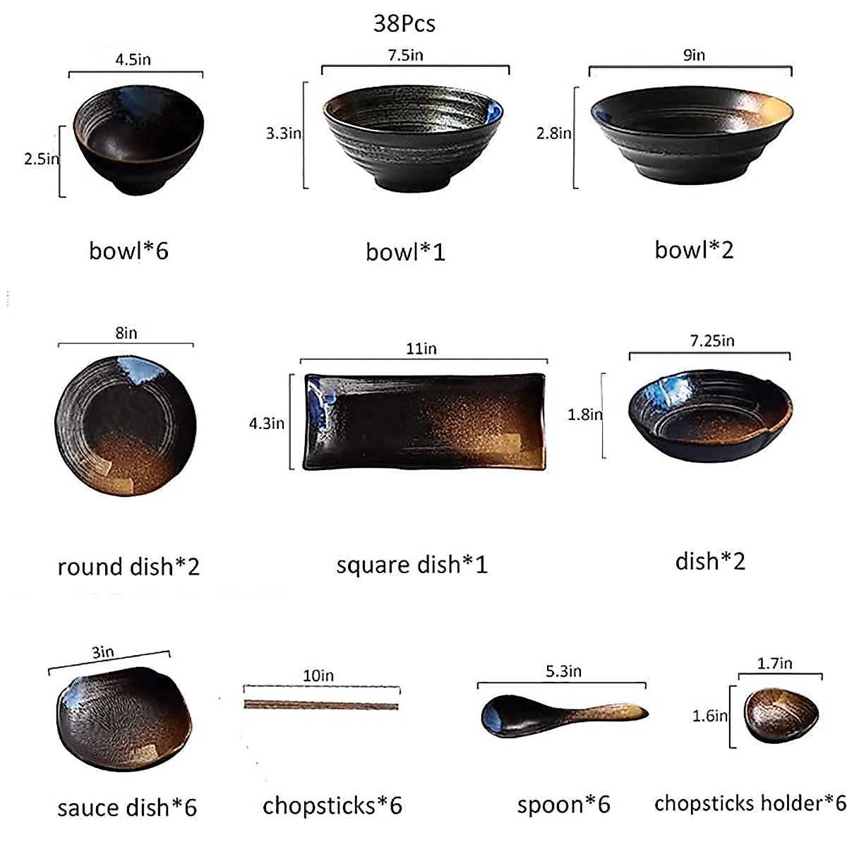 Chip Dinnerware,Kitchen Tableware Set,Ceramics Dinnerware Sets, Dinner Plates and Bowls Sets | 38 Pcs Vintage Frosted Dishes Set- Retro Steak Plates for Family Party