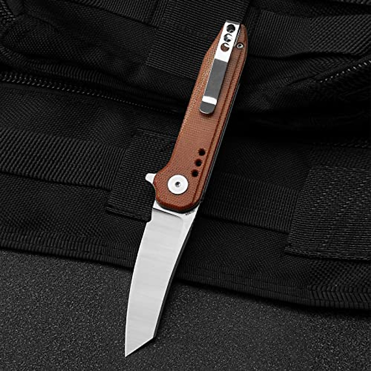BESTECH KNIVES Pocket Folder Folding Knife: 2.84" 14C28N Steel Reverse Tanto Blade, Micarta Scales, Flipper, Liner Lock, EDC Steel Clip, BG40E (Natural Micarta)