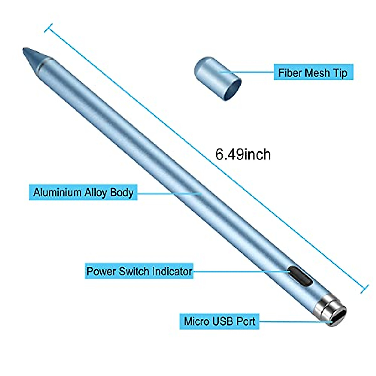 Active Stylus Pens for Touch Screens,1.5mm Fine Point Rechargeable Digital Pencil Capacitive Pen Fine Point Stylist Pen Pencil Compatible with i-Phone i-Pad and Other Tablets (Blue)