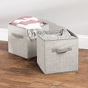 mDesign Small Fabric Collapsible Organizer Cube Bin Box with Front Handle for Cube Furniture Units, Closet or Bedroom Storage, Holds Clothing, Linens, Accessories - Lido Collection - 8 Pack - Linen