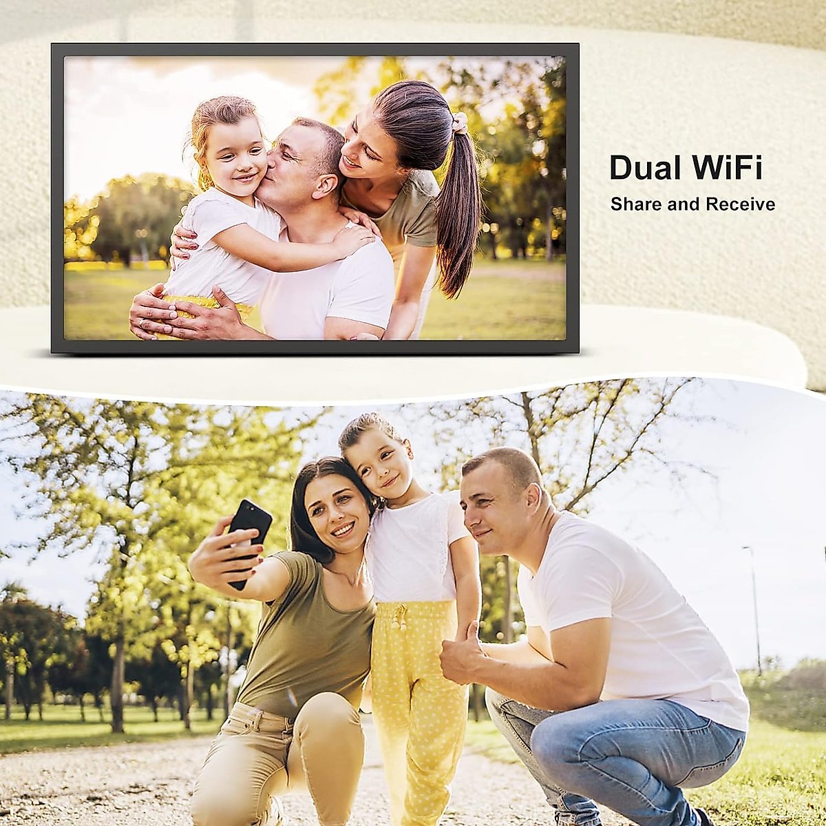 21.5-Inch Large Digital Picture Frame - with 5G Dual WiFi, 1920x1080 IPS Panel, 32GB Memory digital cloud frame, Screen Projection and Sync Screen, Full function, Share Photos and Videos via instantly
