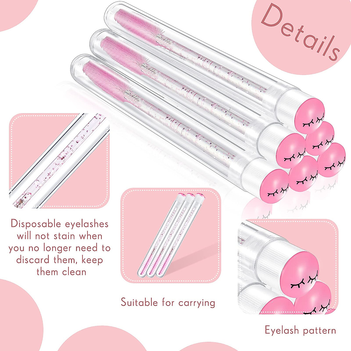 12 Pieces Eyelash Aftercare Bags 12 Lash Shampoo Brushes 12 Mascara Wands with Tubes 25 Lash Aftercare Cards 25 Refill Filler Lash Punch Cards Eyelash Makeup Accessories, 86 Pieces of Total (Pink)