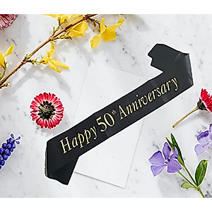 Joyiou Happy 50th Anniversary Sash, Perfect for 50th Wedding Anniversary Celebration Party Supplies Gift Decors, Soft Black Sash with Gold Foil Letters, Wedding Anniversary Favors for Husband Wife