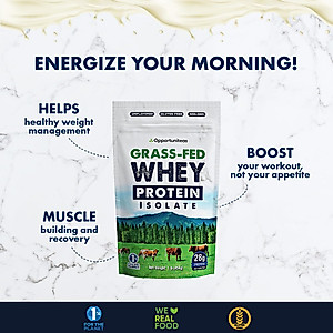 Opportuniteas Grass Fed Whey Isolate Protein Powder - Unflavored 28g Protein Powder without Artificial Sweeteners, Hormone-Free Cows, Non GMO - 1lb