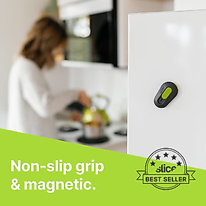 Slice 10514 Mini Box Cutter, Package and Box Opener, Safe Ceramic Blade Retracts Automatically, Stays Sharp Up to 11x Longer, Right or Left Handed, Keychain, Magnetic, Pack of 1