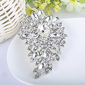 EVER FAITH Women's Austrian Crystal Wedding Flower Leaf Bouquet Brooch Clear Silver-Tone
