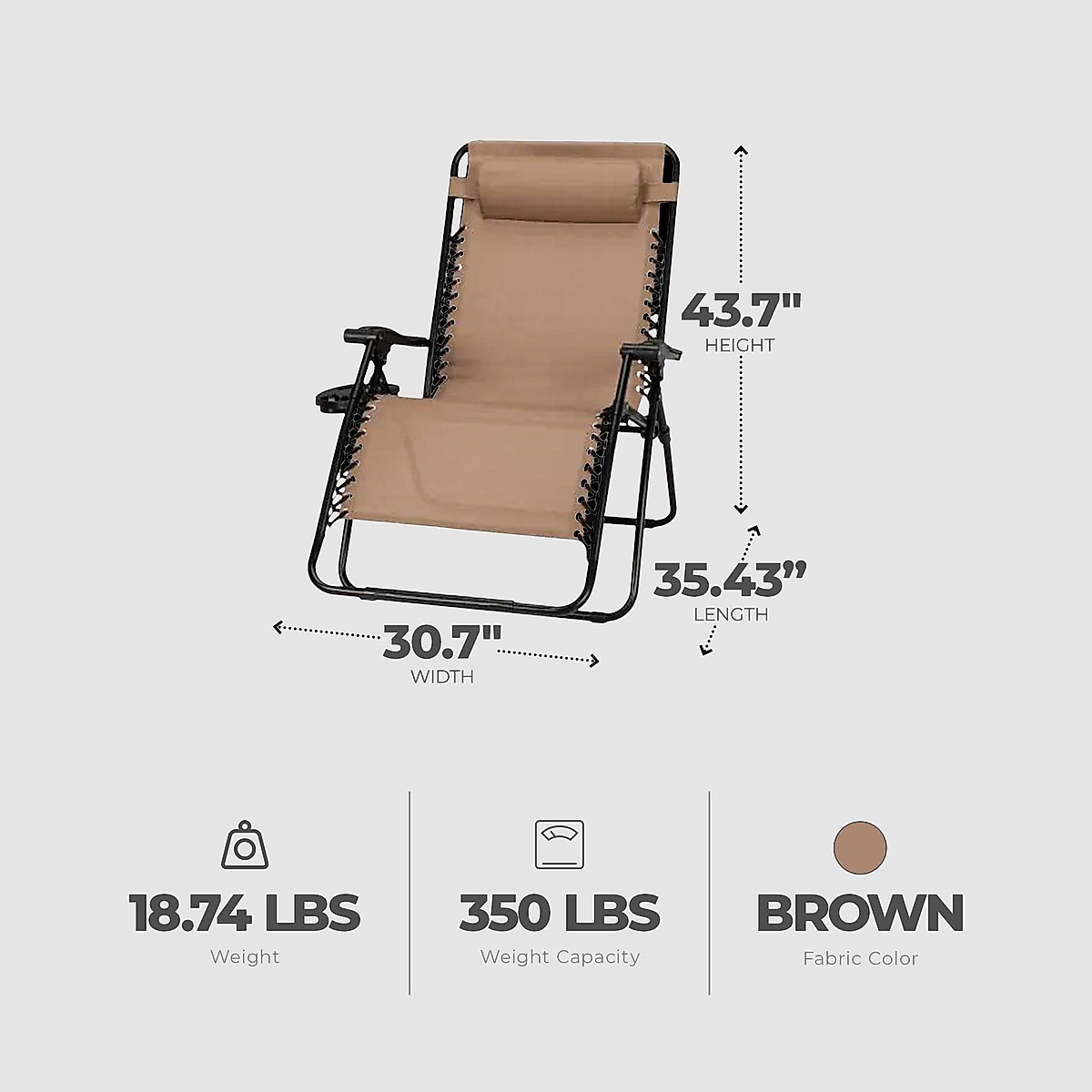 Four Seasons Courtyard Sunny Isles XL Zero Gravity Outdoor Patio Reclining Chair Steel Frame Comfortable Lounge Seating Furniture Set, 3 Pack, Brown