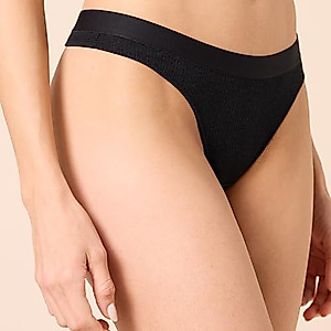Amazon Essentials Women's Ribbed Cotton Thong Underwear, Pack of 4, Black/Bright White/Pale Pink, X-Small