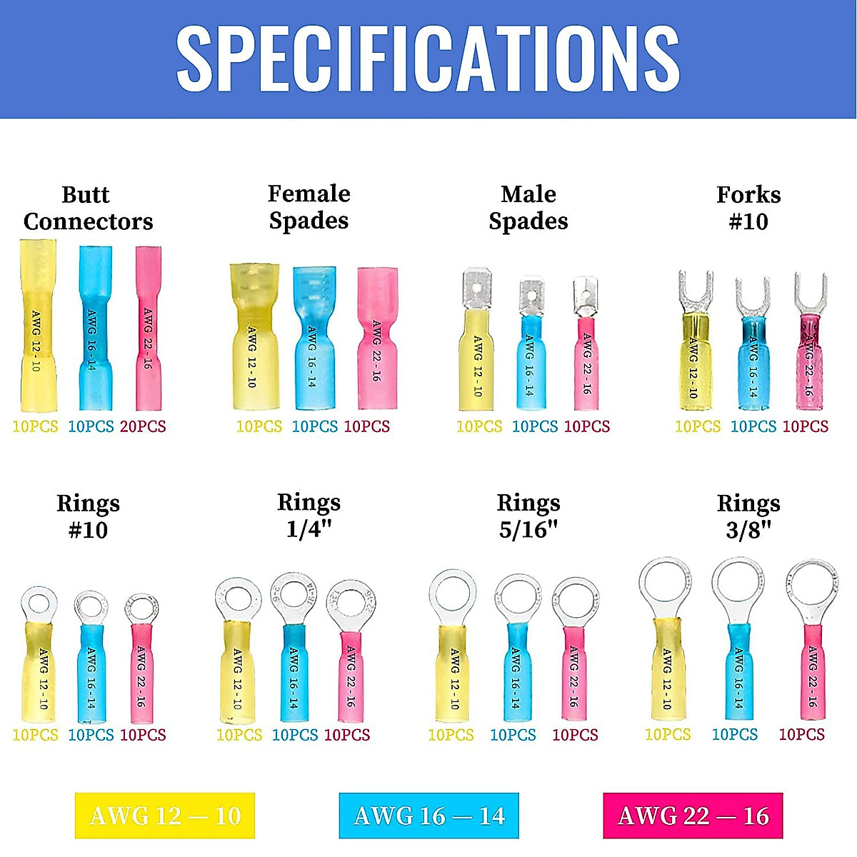 Crimping Tool Qibaok Ratcheting Wire Crimper for Heat Shrink Connectors with 250pcs Heat Shrink Wire Connectors for AWG 20-10