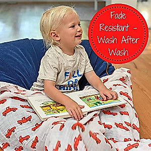 LollyBanks Muslin Swaddle Blanket for Baby Boy |Trucks, Airplanes, and Trains |100% Cotton |New Borns and Infants |Large 47 x 47 inches |Machine Washable