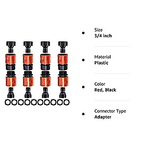 16 Pieces Garden Hose Quick Connector 3/4 Inch Plastic Water Hose Fittings Male and Female Connectors Hose End Adapters with 10 Pieces Rubber Gaskets