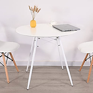 RokiaTek Round Dining Table Dia 31.5" Wood Top Metal Legs Simple Modern Leisure Table for Kitchen Dining Room Cafe Office Conference Coffee Room 2 to 4 People, White