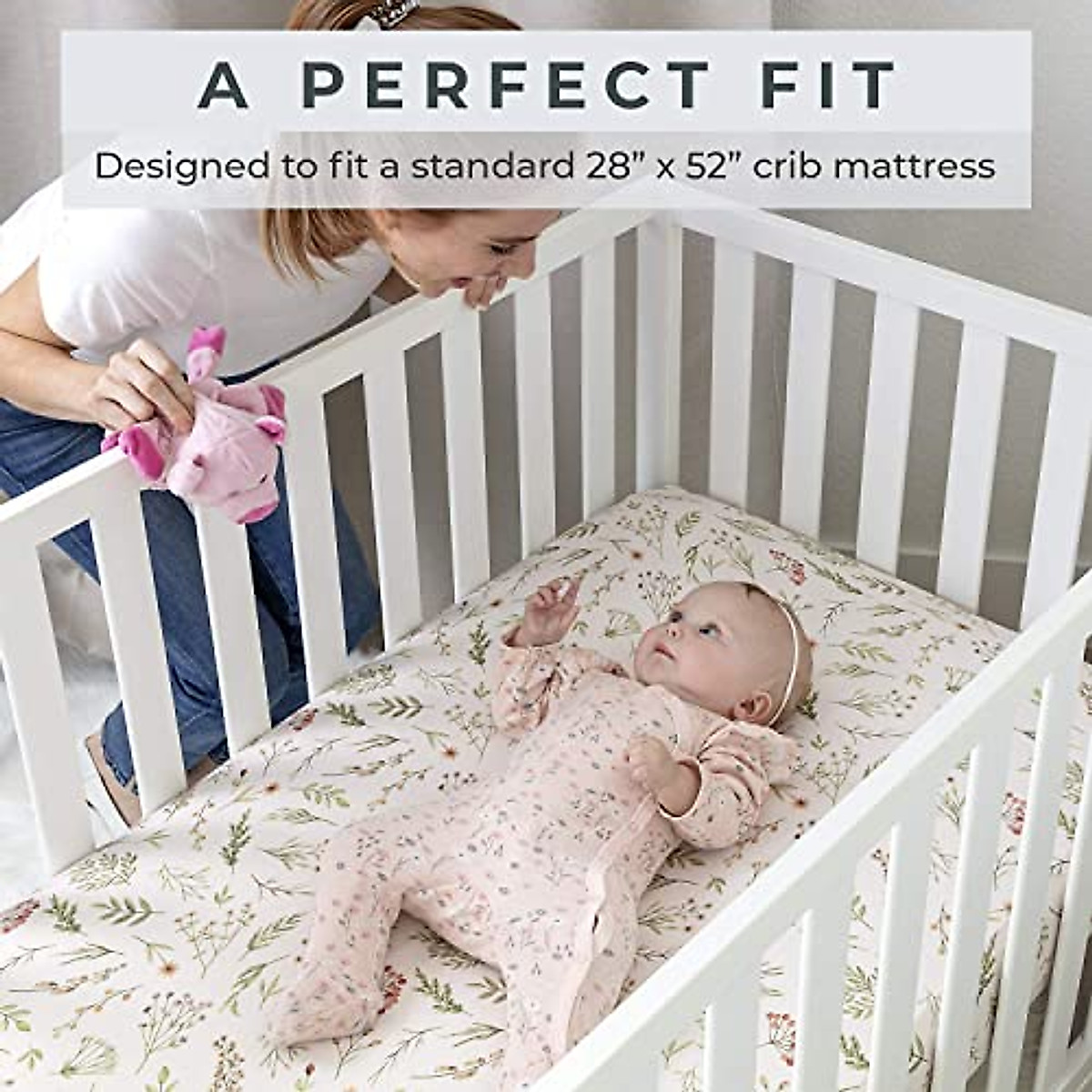 Pobibaby - 2 Pack Premium Fitted Baby Girl Crib Sheets for Standard Crib Mattress - Ultra-Soft Cotton Blend, Safe and Snug, and Stylish Floral Crib Sheet (Zephyr)