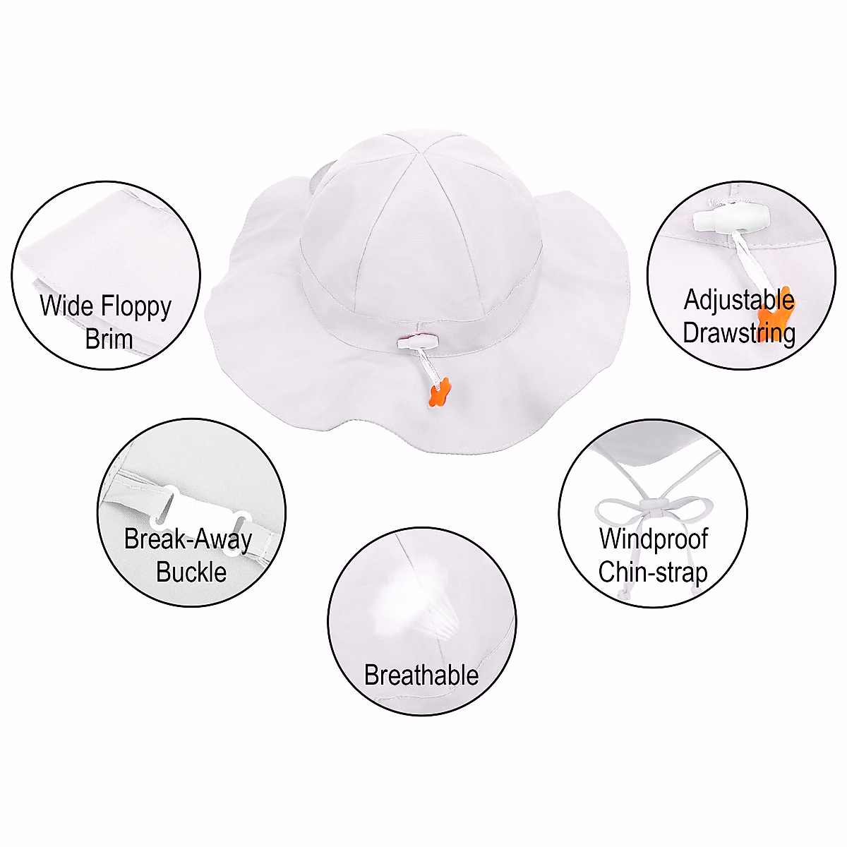 Baby Girl White Infant SPF Toddler Sun Hat with UPF 50+ Adjustable Baby Sunhat, 0-12 Months