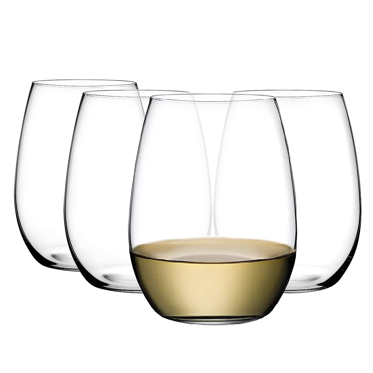 NUDE Pure Set of 4, White Wine Stemless Glasses 13.25 oz, |Smooth Rim|, Clear Glass Wine Tumbler, Ideal for Cocktails & Perfect for Homes & Bars