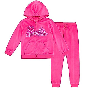 Barbie Toddler Girls Velour Zip Up Hoodie Pants Outfit Set Pink 5T