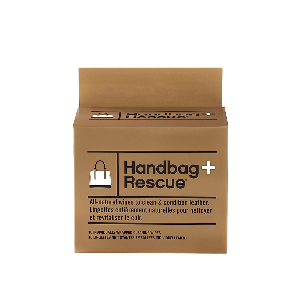 HandBagRescue All-Natural Cleaning Wipes. Remove Dirt & Surface Stains & Conditions Leather Handbags with Essential Oil. Box of 10 Individually Wrapped Wipes.