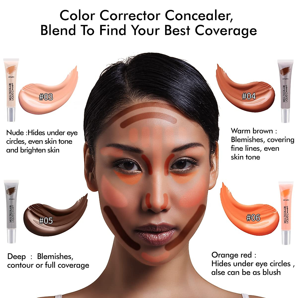Liquid Concealer Makeup 4Pcs,Corrector Foundation for Black Women Oily Dry Skin, Foundation Concealer in One Primer Face Makeup Full Coverage, Advanced Pore Minimizer, Lightweight All-Day Hold,0.67 oz