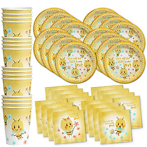 What Will the Little Honey Bee? Gender Reveal Party Supplies Set Plates Napkins Cups Tableware Kit for 16