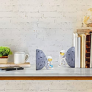 Banllis Bookend Decorative Astronaut Decorations Book Ends for Office Shelves, Modern Bookends Heavy Duty Book Stoppers Decor for Boys Kids Idea Gift - Gray