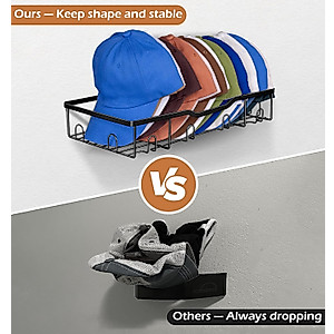 KEETDY Metal Hat Racks for Baseball Caps Wall Hat Organizer Fit 20 Caps Holder, 2 Packs Sturdy Wall Mounted Hat Storage Organizer, Black, Patent: US D1,041,201 S