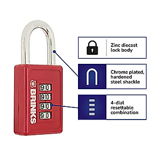 BRINKS - 40mm 4-Dial Resettable Sports Padlock - Zinc Die-Cast Body with Chrome Plated Shackle, Navy