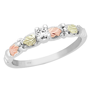 CZ Wedding and Engagement Ring Set, Sterling Silver, 12k Green and Rose Gold Black Hills Gold Motif, Size 9